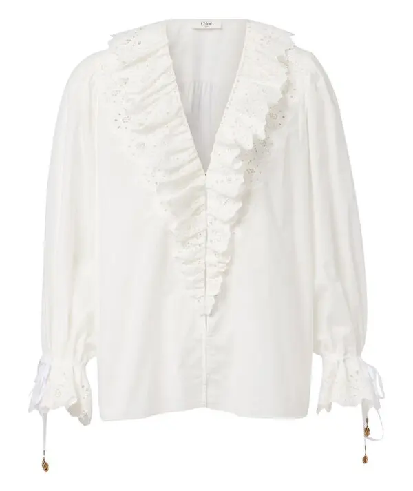 Chloé Broderie Anglaise Cotton Top - White