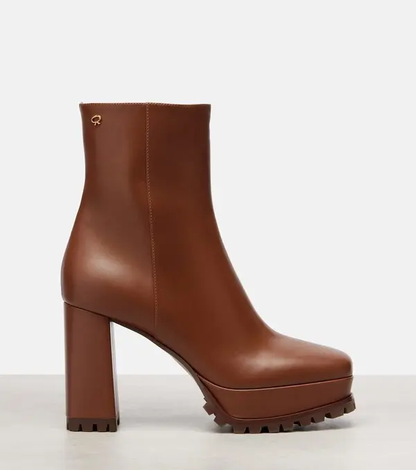 GIANVITO ROSSI Harlem 70 Leather Platform Ankle Boots - Brown