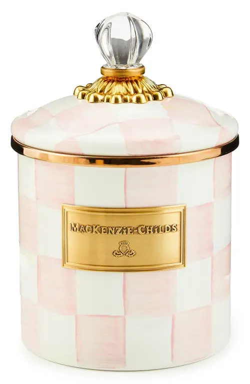 MACKENZIE-CHILDS Rosy Check Enameled Steel Small Canister - Pink/ White