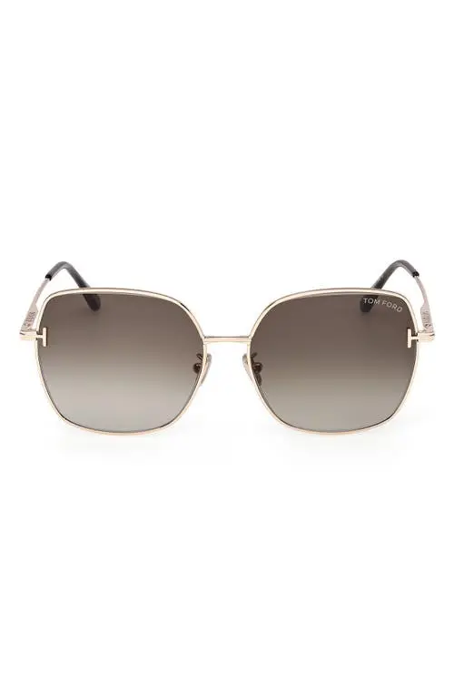 TOM FORD 59mm Gradient Square Sunglasses - Rose Gold / Grey / Grad Brown