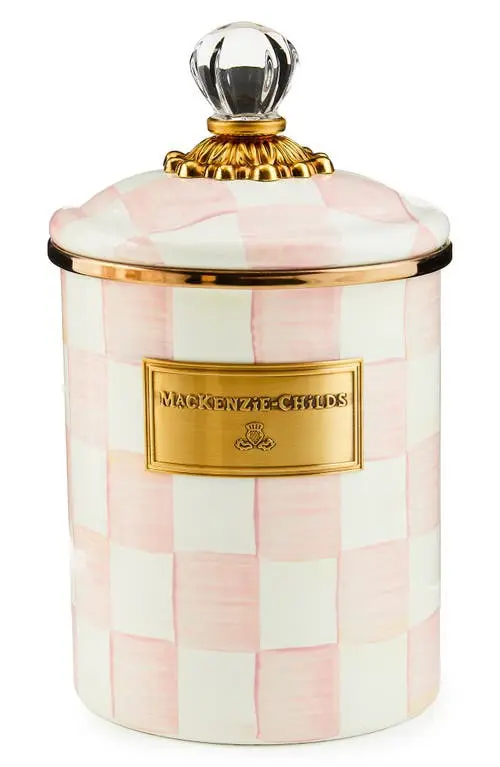 MACKENZIE-CHILDS Rosy Check Enameled Steel Medium Canister - Pink/ White