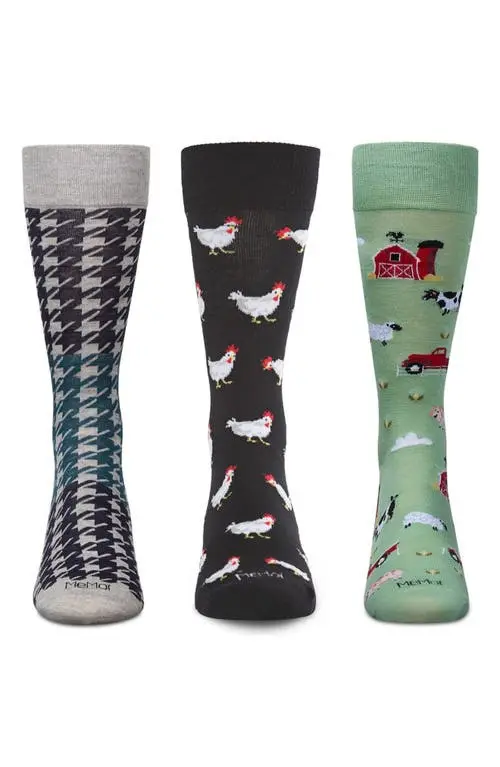 MEMOI Assorted Crew Socks 3 Pack - Black