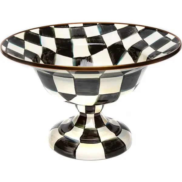 MACKENZIE-CHILDS Courtly Check Enamel Compote - Black/ White
