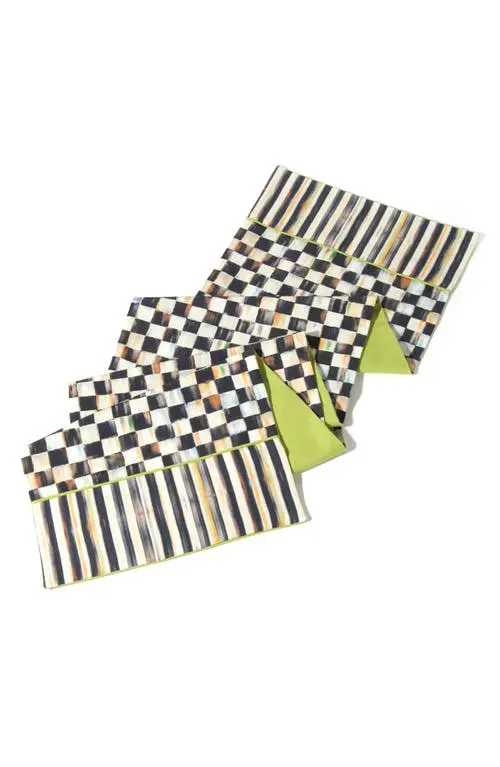 MACKENZIE-CHILDS Courtly Check & Stripe Table Runner - Black/ White