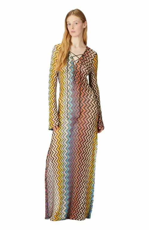 Missoni Long Caftan With Zig Zag Pattern - Multicoloured