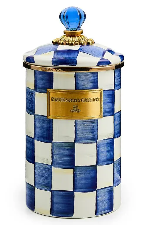MACKENZIE-CHILDS Royal Check Enameled Steel Canister - Blue/ White
