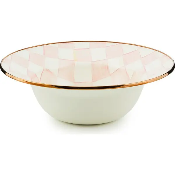 MACKENZIE-CHILDS Rosy Check Enameled Steel Serving Bowl - Pink/ White