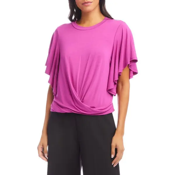 Karen Kane Flutter Sleeve Drape Front Jersey Top - Orchid