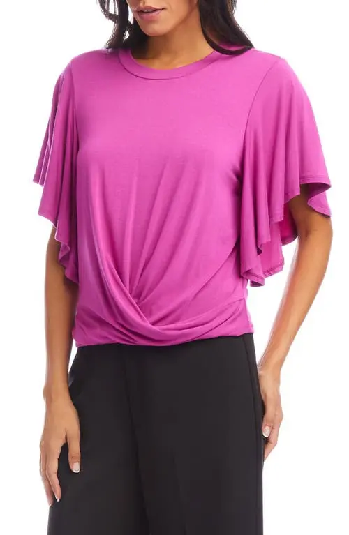 Karen Kane Flutter Sleeve Drape Front Jersey Top - Orchid