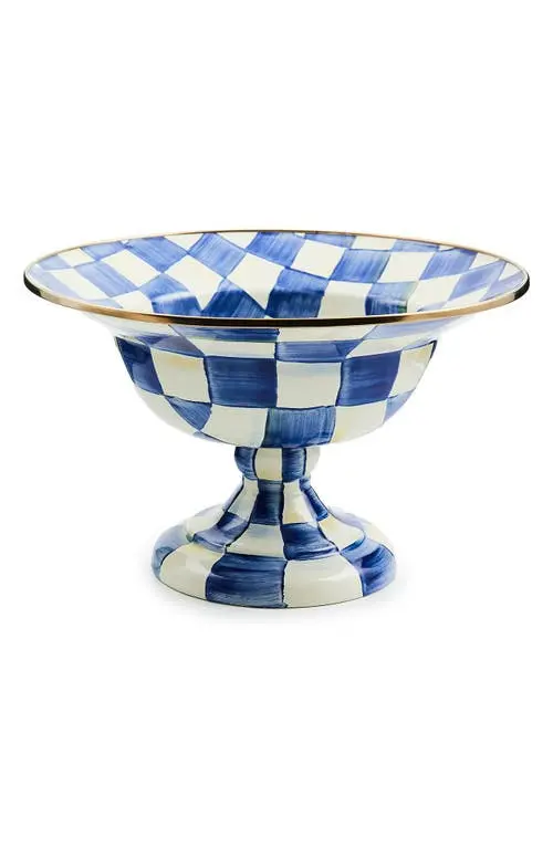 MACKENZIE-CHILDS Royal Check Enameled Steel Large Compote - Blue/ White