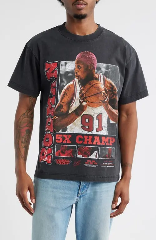 ID SUPPLY CO Dennis Rodman Guard Graphic T-shirt - Washed Black