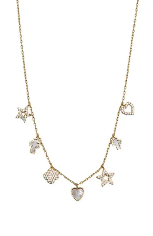 Argento Vivo Pavé Mother-of-pearl Charm Station Necklace - Gold