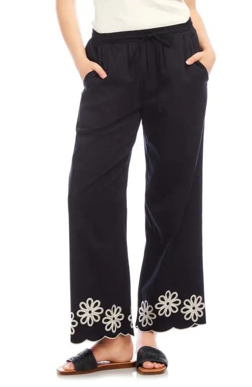 Karen Kane Embroidered Scallop Cotton Pants