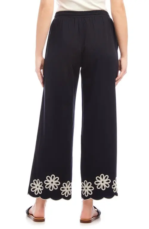 Karen Kane Embroidered Scallop Cotton Pants