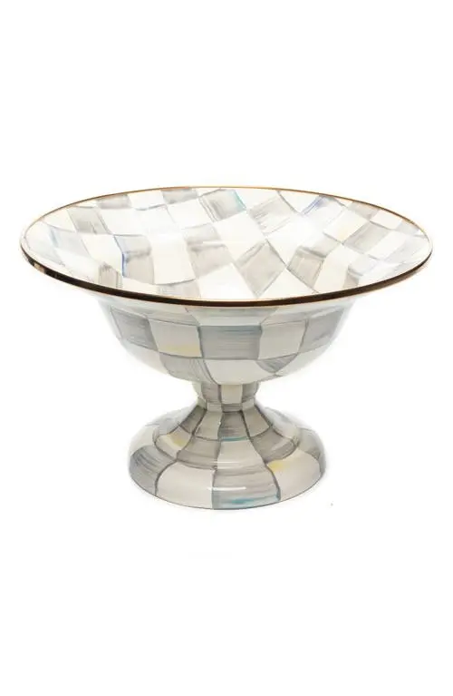 MACKENZIE-CHILDS Sterling Check Enameled Steel Compote - Grey/ White