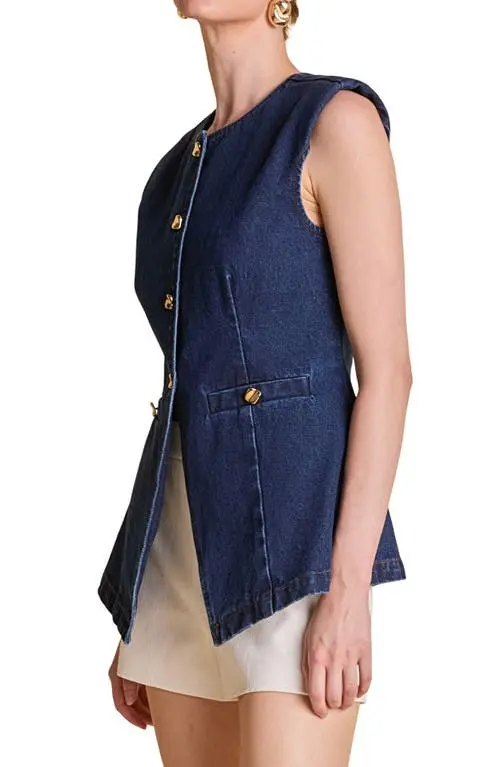 Endless Rose Button Cutaway Vest - Denim