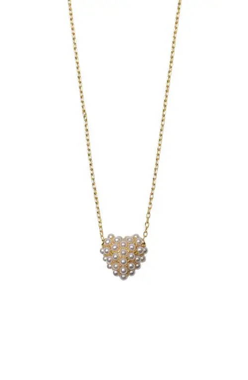Argento Vivo Heart Faux Pearl Pendant Necklace - Gold