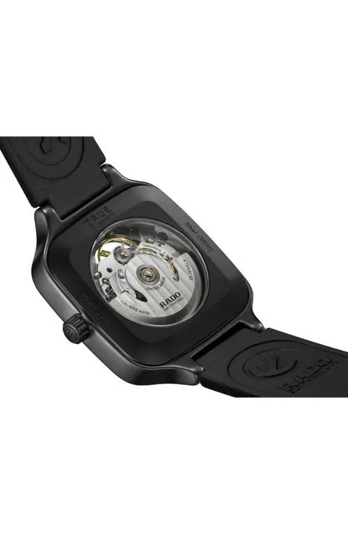 RADO True Square Skeleton Automatic Rubber Strap Watch