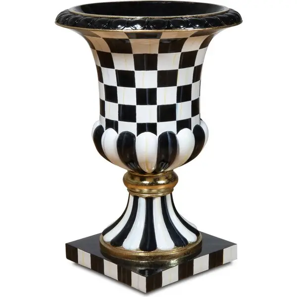 MACKENZIE-CHILDS Courtly Check Pedestal Urn - Black/ White