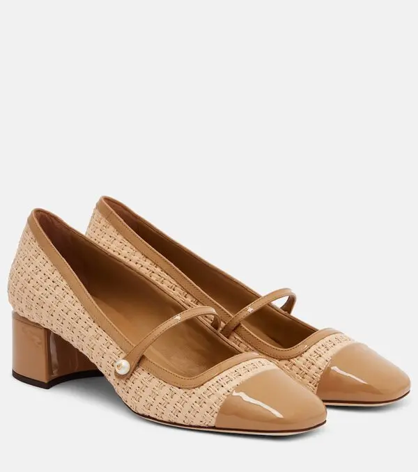 JIMMY CHOO Elisa 45 Raffia-effect Mary Jane Pumps