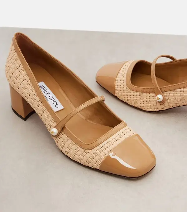 JIMMY CHOO Elisa 45 Raffia-effect Mary Jane Pumps