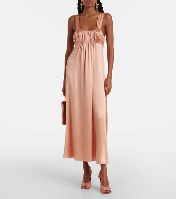 Chloé Ruched Silk Satin Maxi Dress