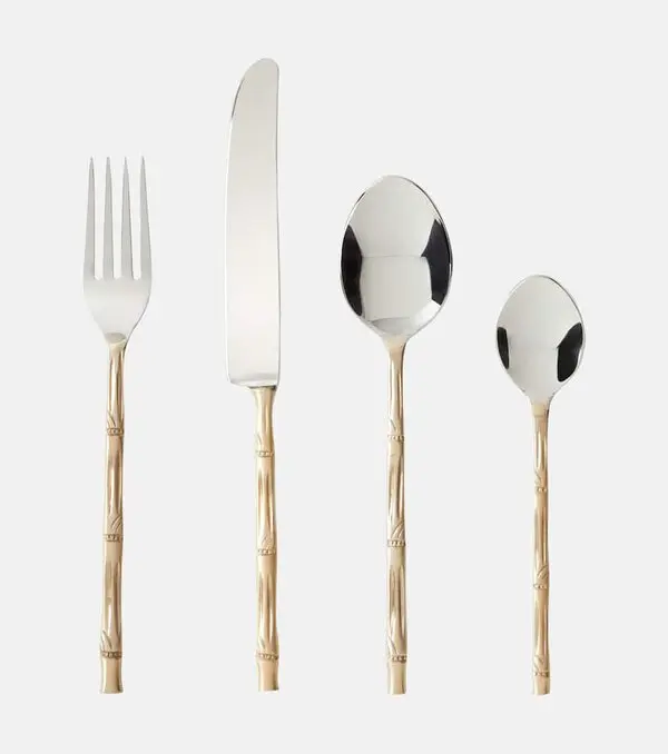 BITOSSI Bamboo 24-piece Stainless Steel Cutlery Set - Silver