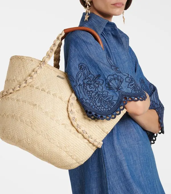 AQUAZZURA Isla Raffia Tote Bag