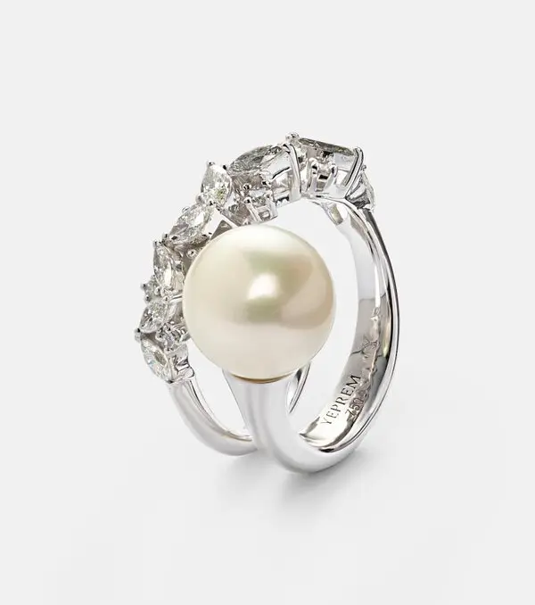 Yeprem 18kt White Gold Ring With Diamonds And Pearl