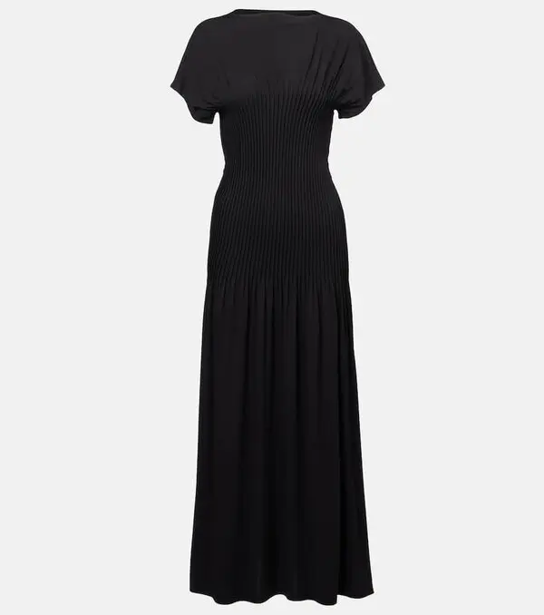 TOTEME Pleated Jersey Maxi Dress - Black