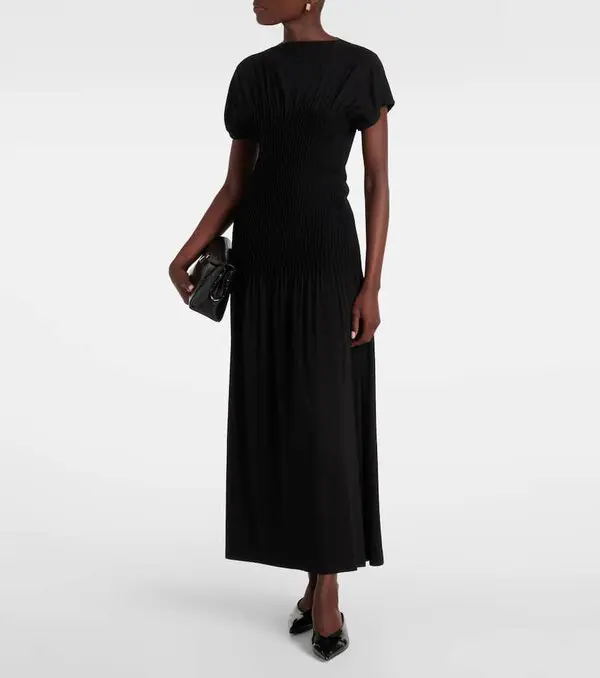 TOTEME Pleated Jersey Maxi Dress - Black