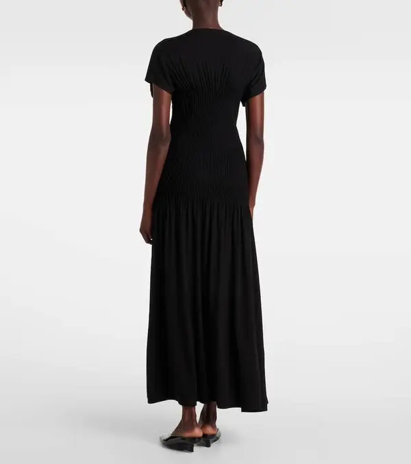 TOTEME Pleated Jersey Maxi Dress - Black