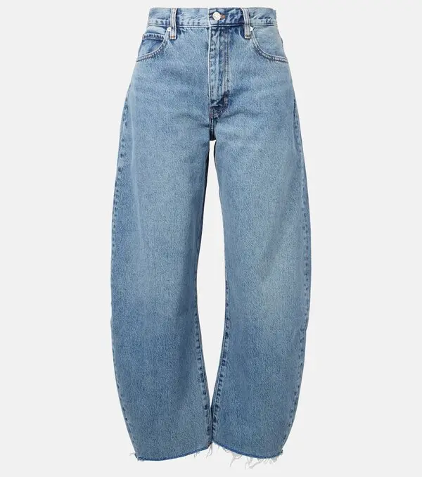 FRAME Bubble Crop High-rise Barrel-leg Jeans - Blue