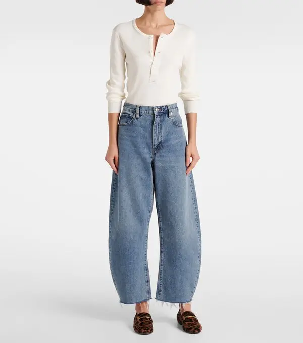 FRAME Bubble Crop High-rise Barrel-leg Jeans - Blue
