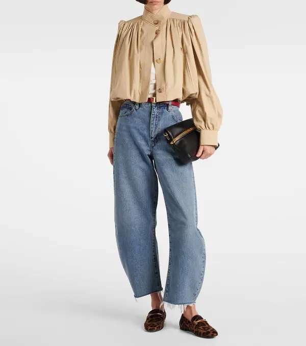 FRAME Bubble Crop High-rise Barrel-leg Jeans - Blue