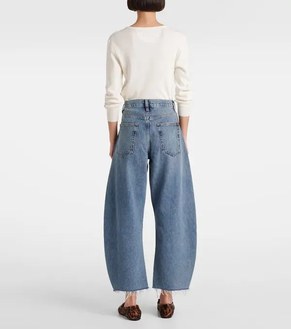 FRAME Bubble Crop High-rise Barrel-leg Jeans - Blue