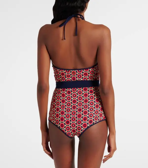Valentino Garavani Printed Belted One-piece Swimsuit