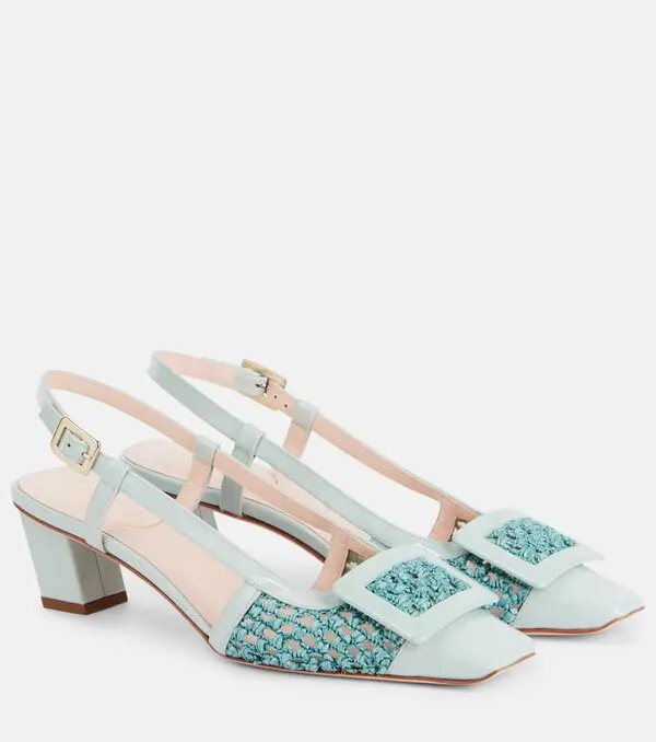 ROGER VIVIER Belle Vivier 45 Crochet Leather Slingback Pumps