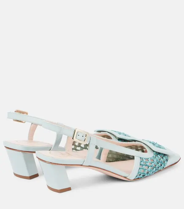 ROGER VIVIER Belle Vivier 45 Crochet Leather Slingback Pumps