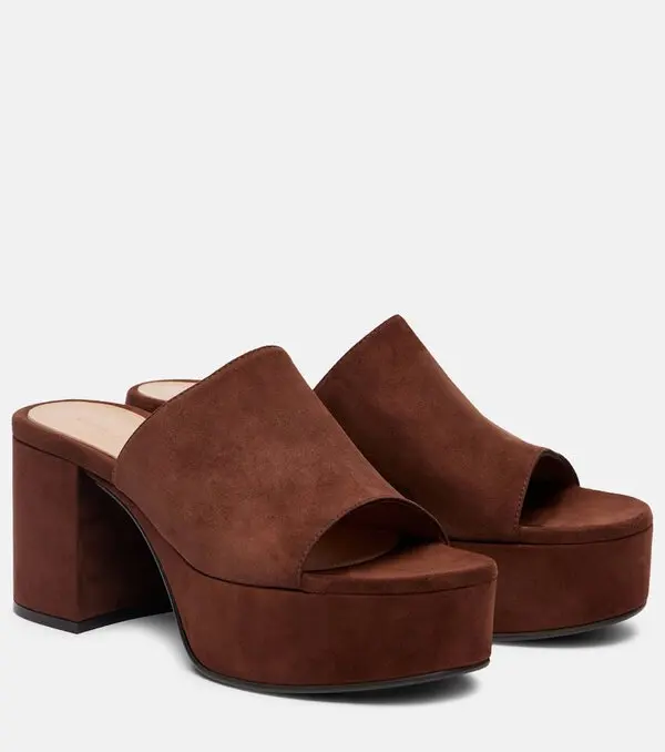 GIANVITO ROSSI Suede Platform Mules - Brown