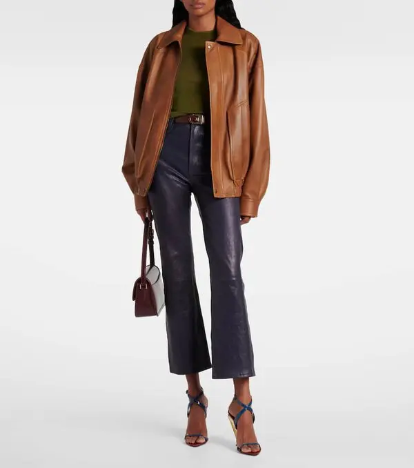FRAME Reboot Crop Leather Bootcut Pants