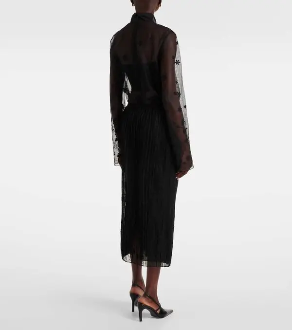 TOTEME Embroidered Plisse Tulle Midi Skirt