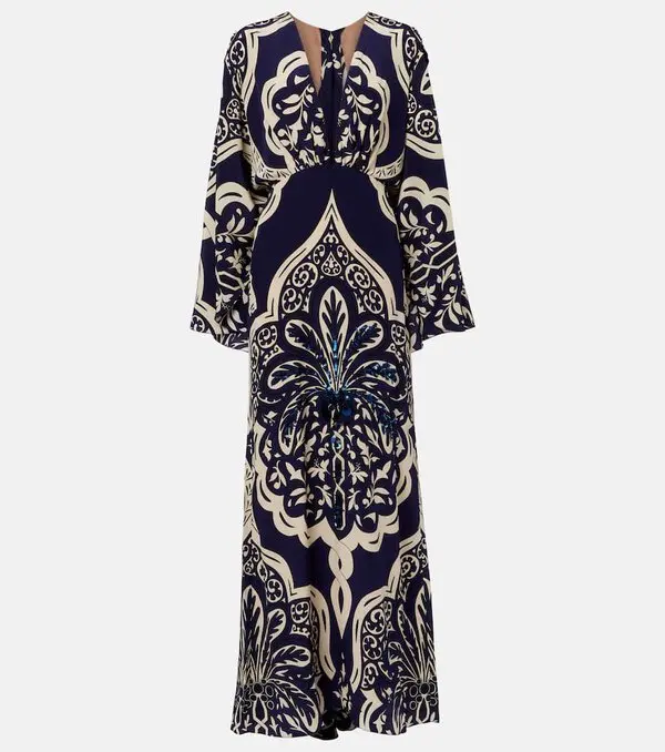 Johanna Ortiz Sequined Printed Silk Maxi Dress - Blue