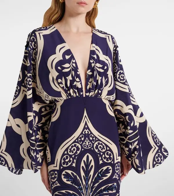 Johanna Ortiz Sequined Printed Silk Maxi Dress