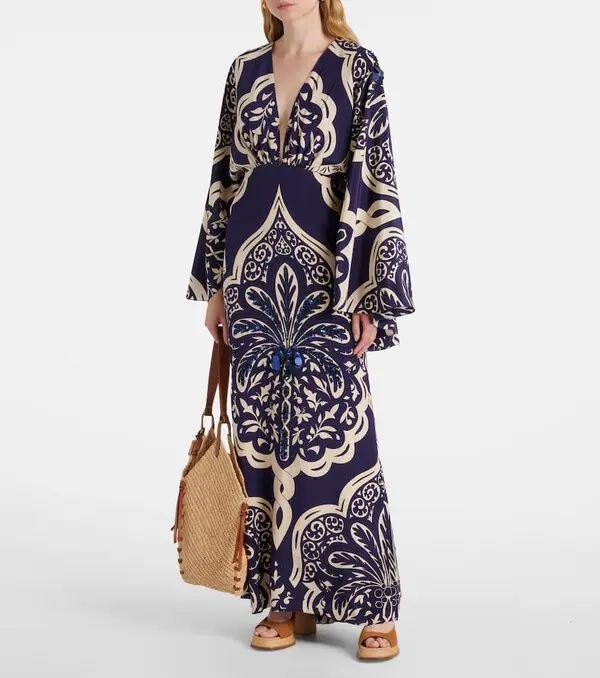 Johanna Ortiz Sequined Printed Silk Maxi Dress