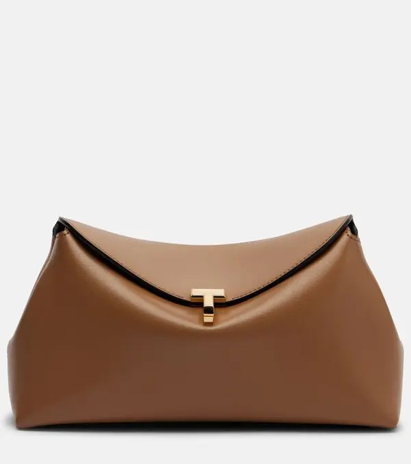 TOTEME T-lock Small Leather Clutch - Brown