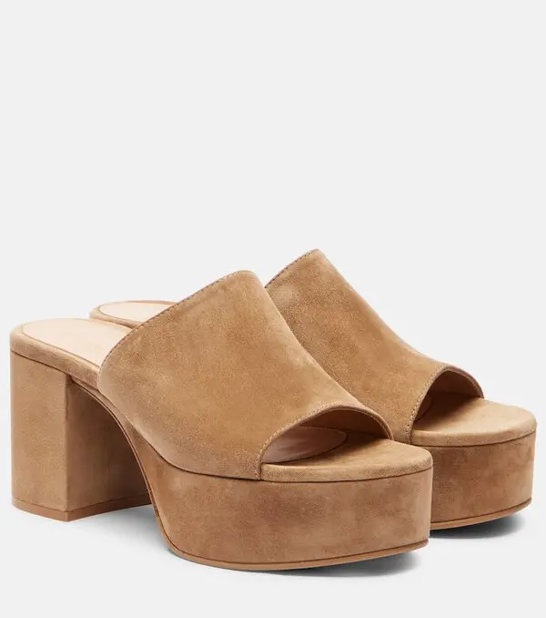 GIANVITO ROSSI Suede Platform Mules - Brown