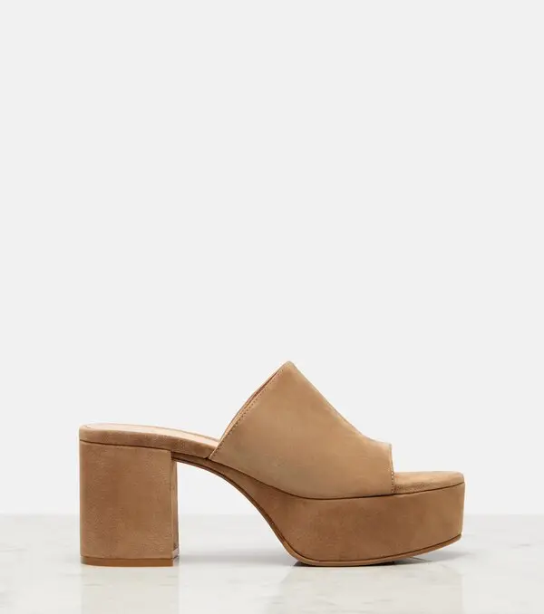 GIANVITO ROSSI Suede Platform Mules - Brown