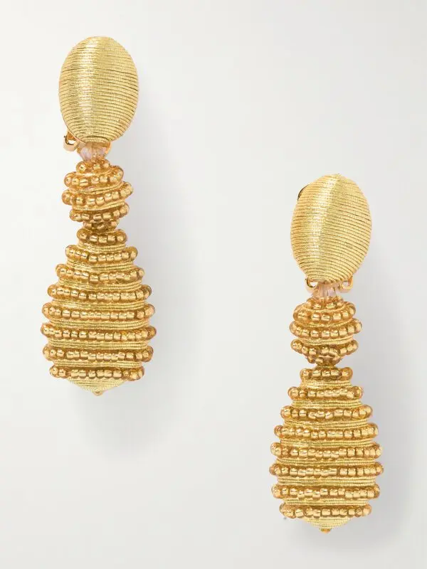 Oscar De La Renta Beaded -tone Clip Earrings - Gold