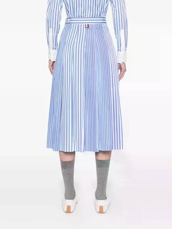 Thom Browne Pleated Striped Midi Skirt